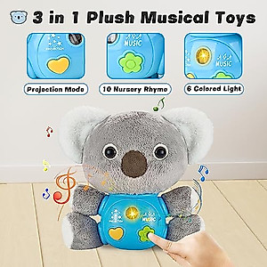 JoyGrow 3 in 1 Koala Plush Baby Musical Toy Baby Musical Animal Toys Star Projector Light Up Baby Toys Filled Animal Gift for Girls Boys Sensory Development Toddlers 0-36 Months Infant Newborn Toy