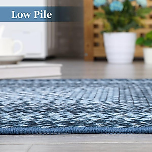 WESTLOOM Braided Area Rug 2x6 Washable Rug Runner Boho Braided Print Entryway Runners Soft Indoor Kitchen Runner Rug Non-Slip Non-Shedding Long Rug for Hallway Laundry Living Room Bedroom Blue