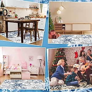 Tinideya Christmas Area Rug 5 x 7 ft Blue Snowflakes Winter Area Rug for Indoors Washable Blue Silver Xmas Door Mat Holiday Decor Carpet for Christmas Kitchen Living Room Bathroom Decor