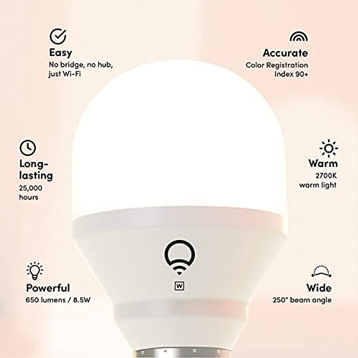 LIFX L3A19LW06E26CA White, A19 Wi-Fi Smart LED Light Bulb, Warm, Dimmable, No Bridge Required, Compatible with Alexa, Hey Google, Apple HomeKit (2 Pack)