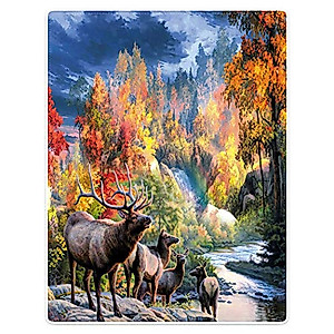 HommomH 60"x80" Blanket Forest Creek Deers Soft Fluffy Fleece Throw for Sofa or Bed
