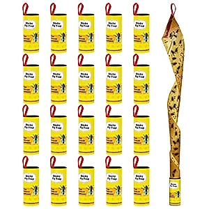 20 Pack Fly Strips, Sticky Fly Trap Indoor/Outdoor Hanging, Fly Ribbon Tape Paper, Gnat Killer Traps Catcher for Fruit Flies, Bug, Insect, Pest, Mosquito