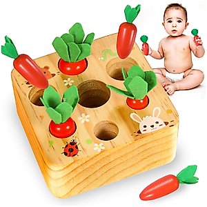 YOFUN Montessori Toys for Toddler - Carrot Harvest Wooden Matching Puzzle, Shape & Size Sorting Games for Developing Fine Motor Skill, Educational Gift for Baby Boys Girls, Made of Natural Pine Wood