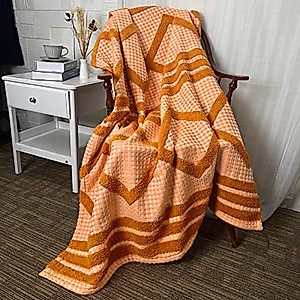 Amélie Home Tufted Woven Throw Blanket Bohemian Farmhouse Reversible Textured Geometric Rhombus Waffle Decorative Throw Blankets for Couch Sofa Bedroom Spring Indoor Outdoor(50'' x 60'', Burnt Orange)