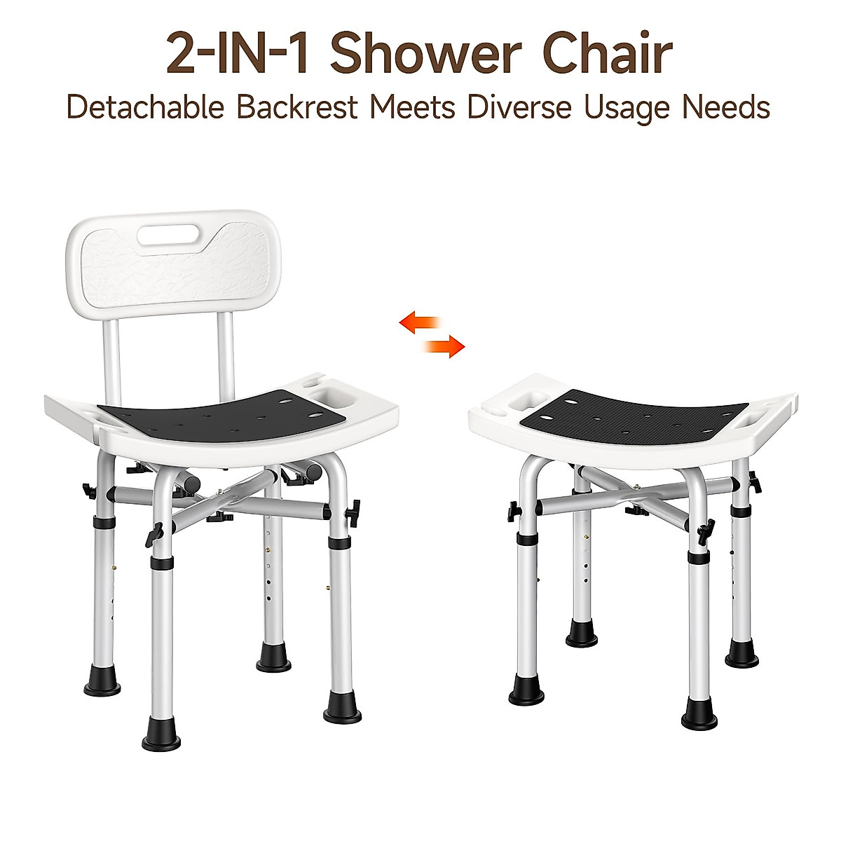 WAYES Shower Chair with Back - Narrow Shower Chair for Elderly and Disabled, Up to 500 Lbs, Heavy-Duty, Adjustable