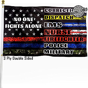 XIFAN Double Sided Flag No One Fights Alone Flag 3 Ply US American Flag First Responders Multi Thin Line Brass Grommets Outdoor Banner Decoration 3 X 5 FT