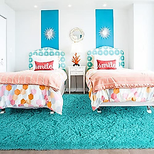 Ompaa Ultra Soft Shaggy Rugs Fluffy Bedroom Carpet, 4x6 Feet Teal Blue Area Rug, Modern Upgrade Anti-Skid Rug for Kids Girls Living Room, Dorm Aesthetics Decor