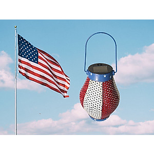 YQLEPIN Outdoor Solar Landscape Lighting Made of Metal - Waterproof Hanging Vintage Rustic Lantern(Red and Blue)