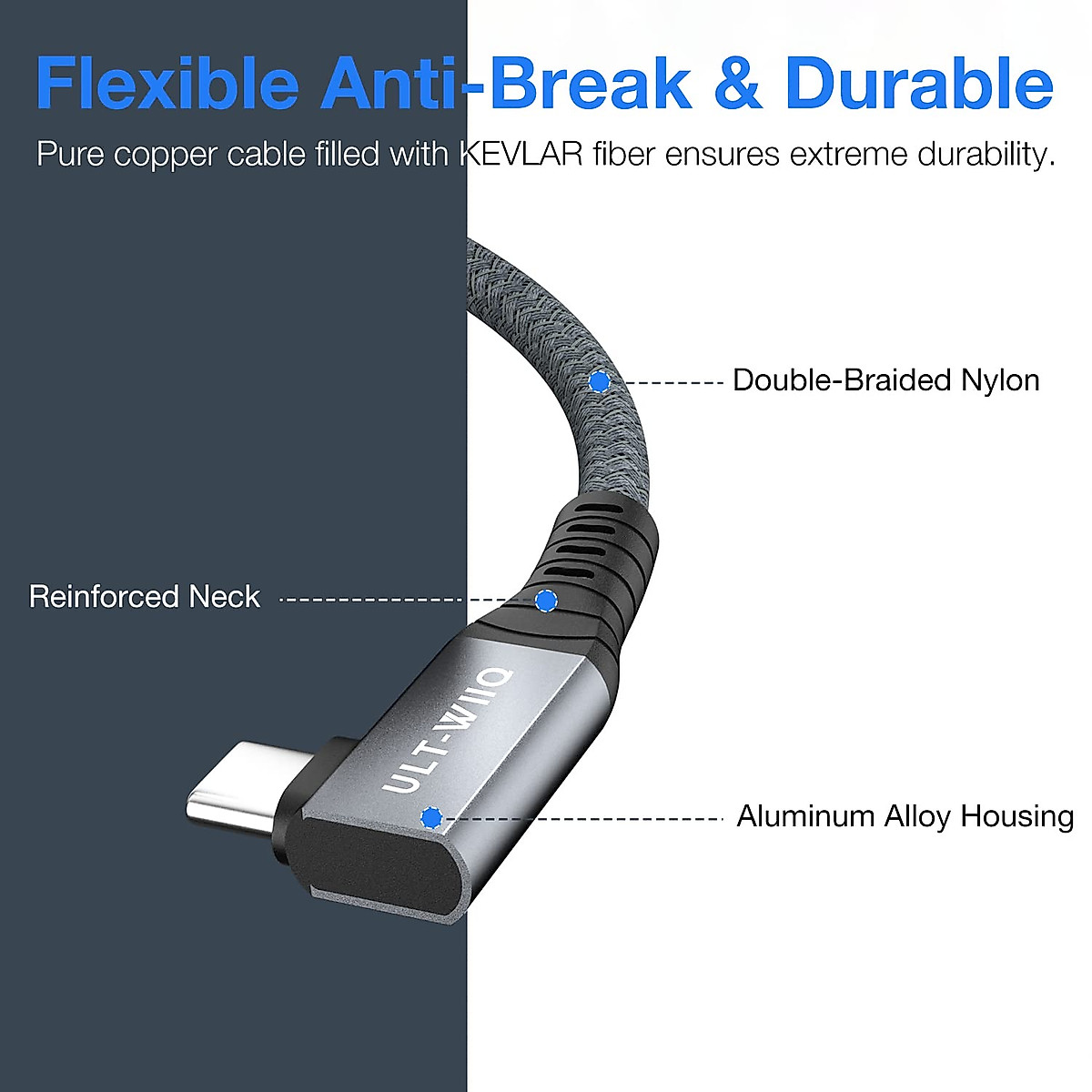 Right Angle USB4 Cable 6FT, 40Gbps Transfer & 100W Charging 90 Degree USB 4.0 Cord, Support 8K/6K@60Hz or Dual 4K Video Cable for Thunderbolt 3/4, iMac, MacBook, External SSD, eGPU, Dell/HP Dock