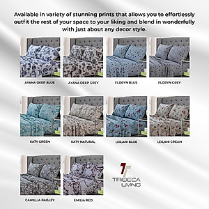 Tribeca Living Ultra-Soft Flannel Sheet Set, 170-GSM Cotton, Deep Pocket, Cozy Winter Bedding - Queen, Floral Deep Blue