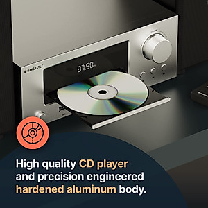 100W Bluetooth Stereo Shelf System, CD Player, FM Radio, Backlit LCD Display, USB, AUX, Compact Bookshelf Hi-Fi System for Home Entertainment | Oakcastle HiFi300