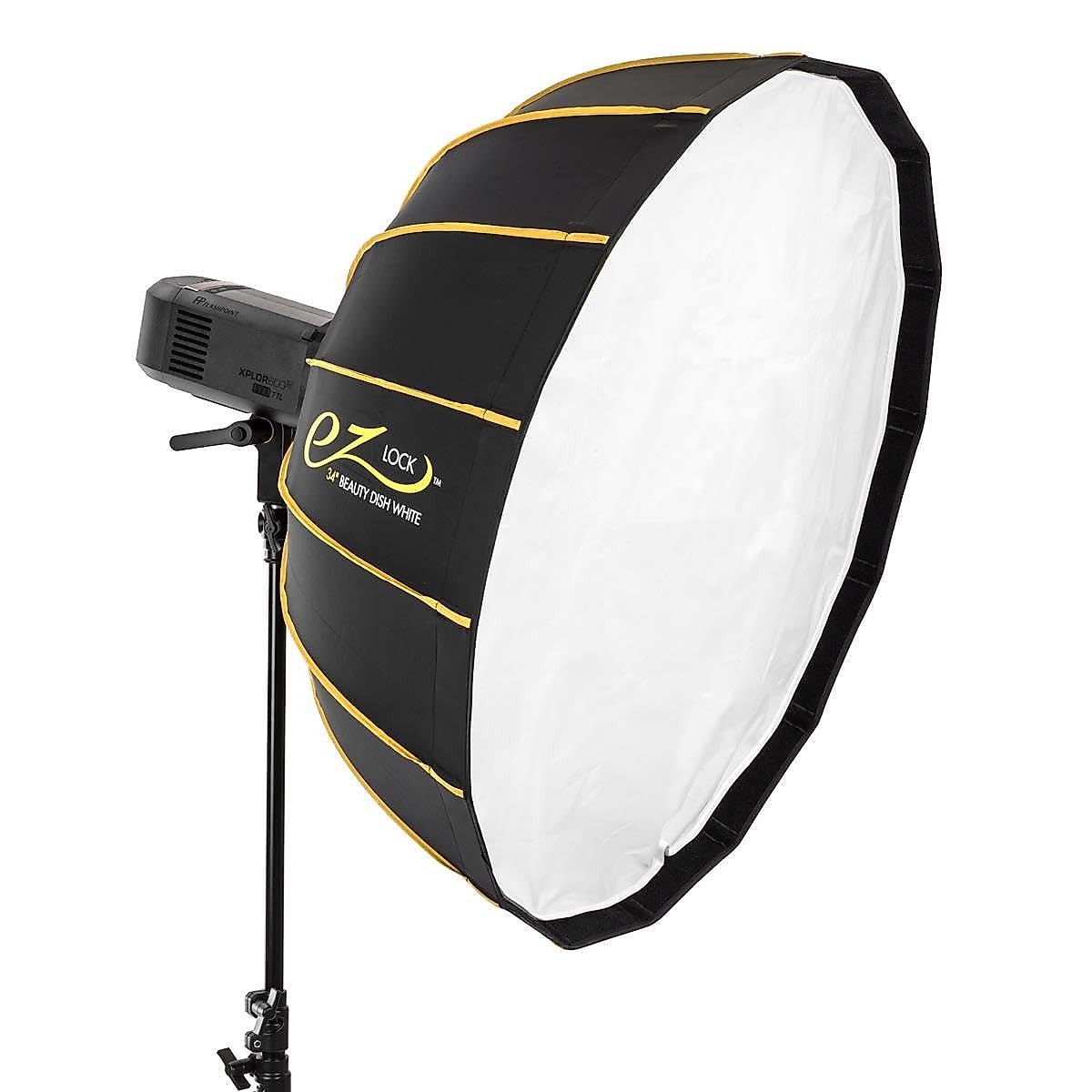 Glow EZ Lock 34" Collapsible White Beauty Dish Softbox w/Bowens Mount Speedring and Deflection Disk, 16 Ribbed Design Soft Box with White Interior for Perfect Lighting and Beauty Dish Photography