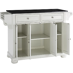 Crosley Furniture Alexandria Granite Top Rolling Kitchen Island Storage Cart, Microwave Stand, Spice Rack, White