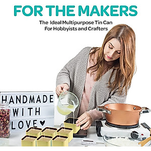 Hearts & Crafts Yellow Square Candle Tins 8 oz with Lids - 24-Pack of Bulk Candle Jars for Making Candles, Arts & Crafts, Storage, Gifts, and More - Empty Candle Jars with Lids (Metal)