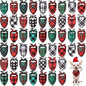 50 Pieces Christmas Dog Bandanas Classic Plaid Dog Bandanas for Dogs Triangle Scarf Plaid Dog Kerchief for Christmas Pet Costume Accessories Decoration (25.6 x 17.7 x 17.7 Inch)