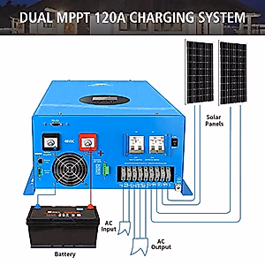 UL1741 8000W DC 48V MPPT Solar Inverter Charger,Low Frequency Pure Sine Wave Split Phase Inverter AC Input 240V to Output 120V / 240V, with 80A AC Charger, Off Grid Inverter Made by SUNGOLDPOWER