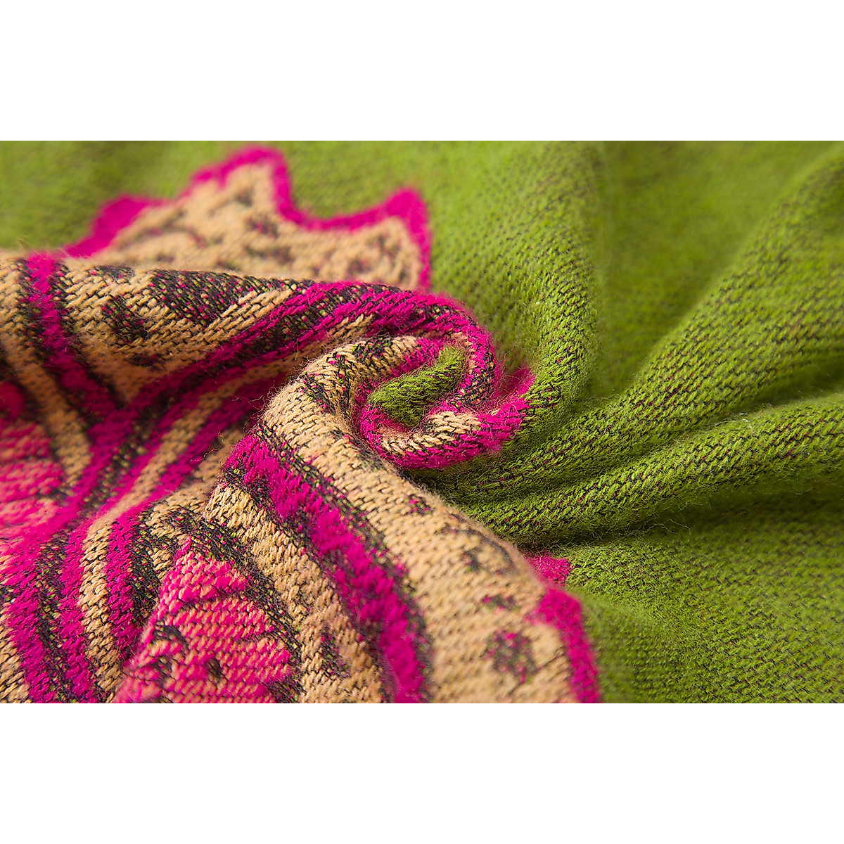 Women's Fashionable Retro Style Vintage Pattern Tassel Poncho Shawl Cape (series 2-Green)