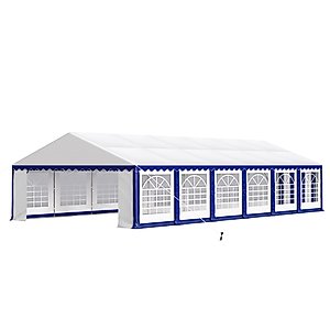 PHI VILLA 40 ft. x 20 ft. Large Outdoor Canopy Wedding Party Tent with Removable Side Walls & 7 Storage Bags, White with Blue Stripes