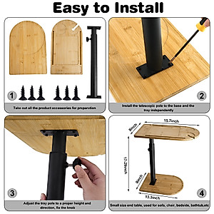 IUSEIT C Shaped End Table for Couch Arm, Height Adjustable Bamboo Sofa Side Table, 360°Swivel Small End Table with Slots for Living Room Bedroom Bedside