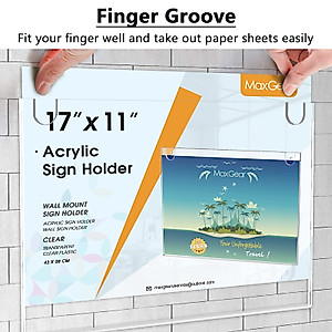 MaxGear Acrylic Sign Holder 11 X 17 Wall Mount Sign Holder Clear Plastic Picture Frames with 3M Tape Adhesive and Screws for Office, Home, Store, Restaurant - Landscape, 6 Pack