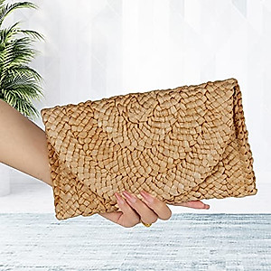LUI SUI Women's Straw Clutch Purse Summer Purse Bags Woven Straw Shoulder Bags Beach Clutch Purse with Straw Earrings Set