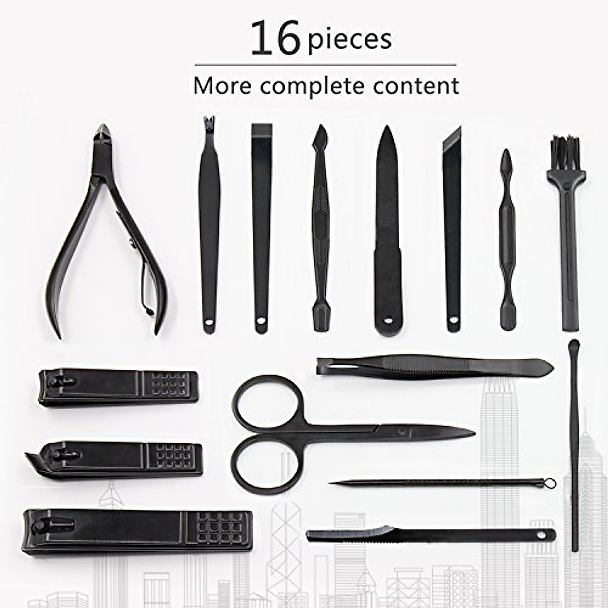 Manicure Set Pedicure Set Nail Clippers – Mifine 16 in 1 Stainless Steel Professional Pedicure Kit Nail Scissors Grooming kit with Black Leather Case