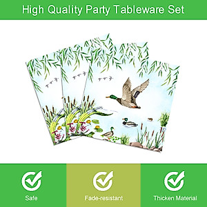 96 Pcs Mallard Duck Party Plates and Napkins Party Supplies One Lucky Duck Tableware Set Duck Hunting Birthday Party Decorations Favors for Duck Hunter Baby Shower Serves 24