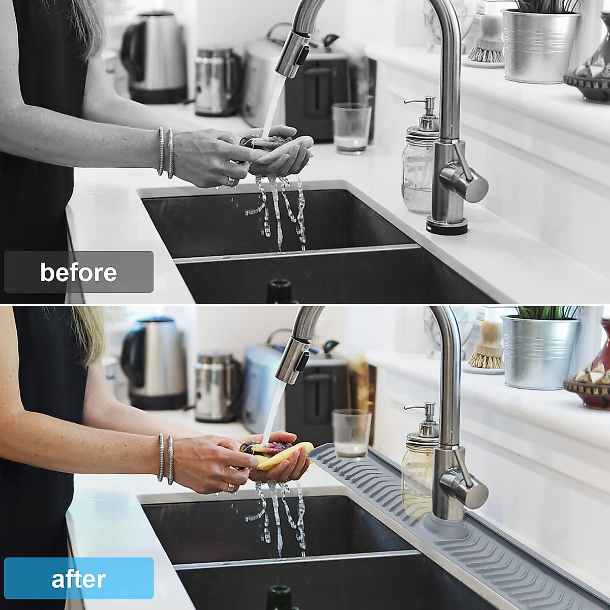 Derlights Silicone Sink Splash Guard Mat,30" X 5.7" Silicone Sink Faucet Mat,Kitchen Faucet Splash Mat,Sink Drain Pad Behind Faucet, Faucet Handle Drip Catcher Tray for Kitchen, Bathroom