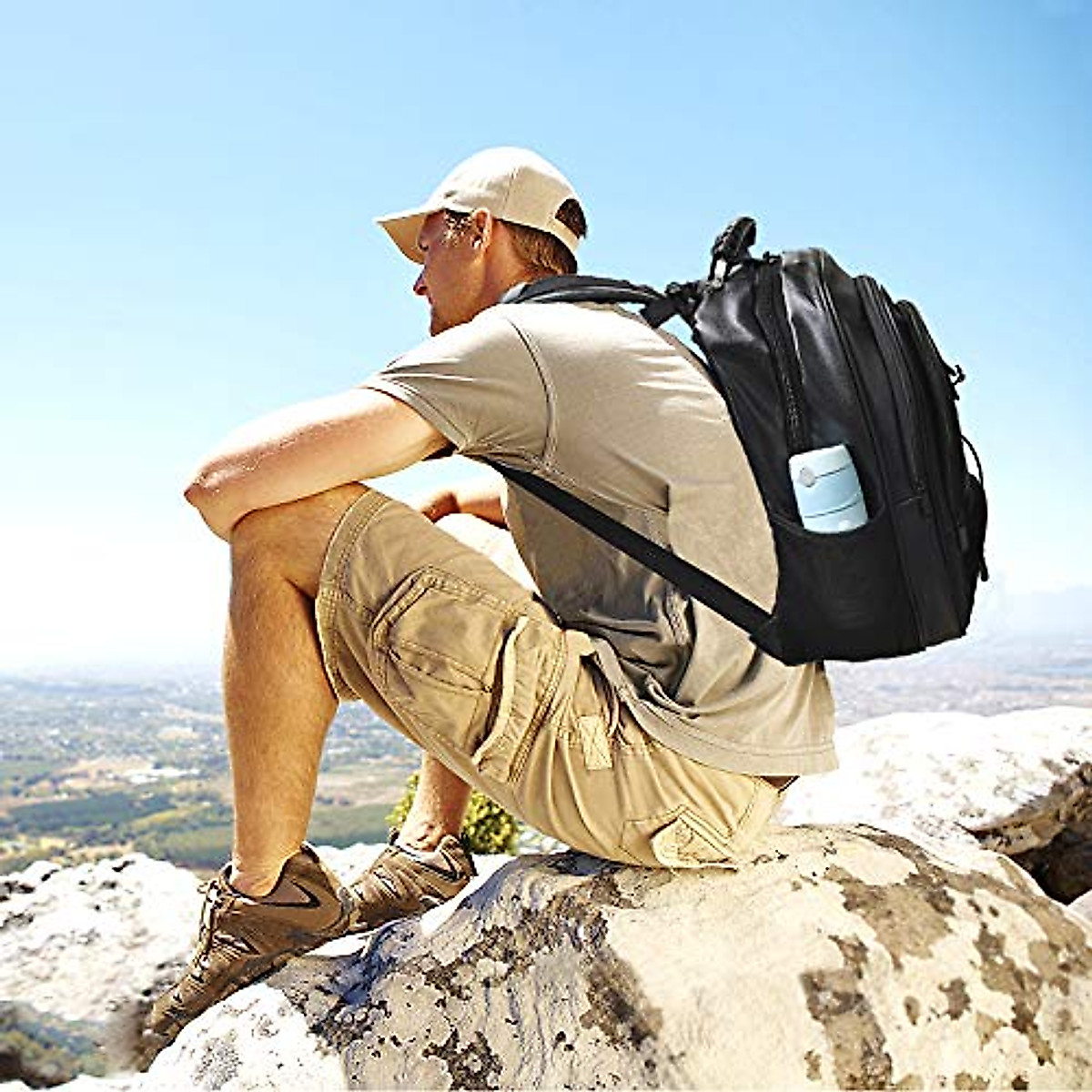 Laptop Backpack Waterproof Leather Backpacks with USB port fit 15.6" Laptops for Men and Women Travel Daypack Backpack Black (Shcool Backpack)