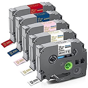 Unismar Satin Ribbon Tape Compatible for Brother TZe-R231 TZe-R234 TZe-RE34 TZe-RN34 TZe-RW34 12mm 0.47'' Ribbon Tapes for Brother Ptouch PT-D210 PT-D220 PTH110 PTD400AD Label Maker, 5-Pack