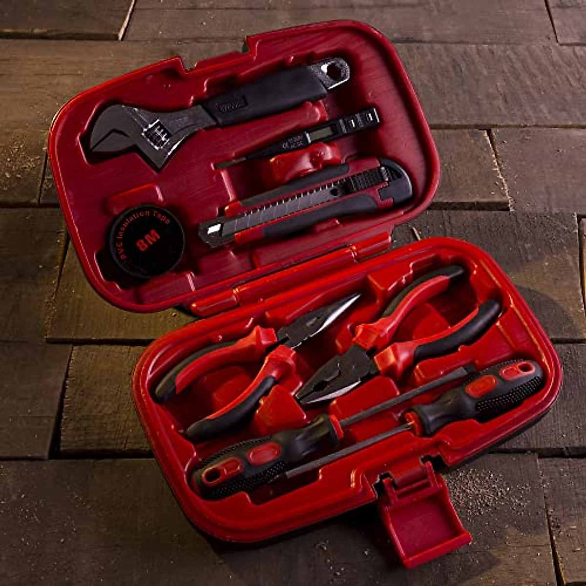 Stalwart - 75-HT1009 Household Hand Tools, Tool Set - 9 Piece by , Set Includes – Adjustable Wrench, Screwdriver, Pliers (Tool Kit for the Home, Office, or Car) Red
