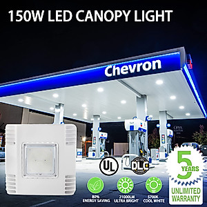 LED Canopy Gas Station Light, 150W 21000LM Surface Mount LED Carport Ceiling Light 5700K (600W HID/HPS Equivalent), 100-277V IP65 DLC & UL Listed