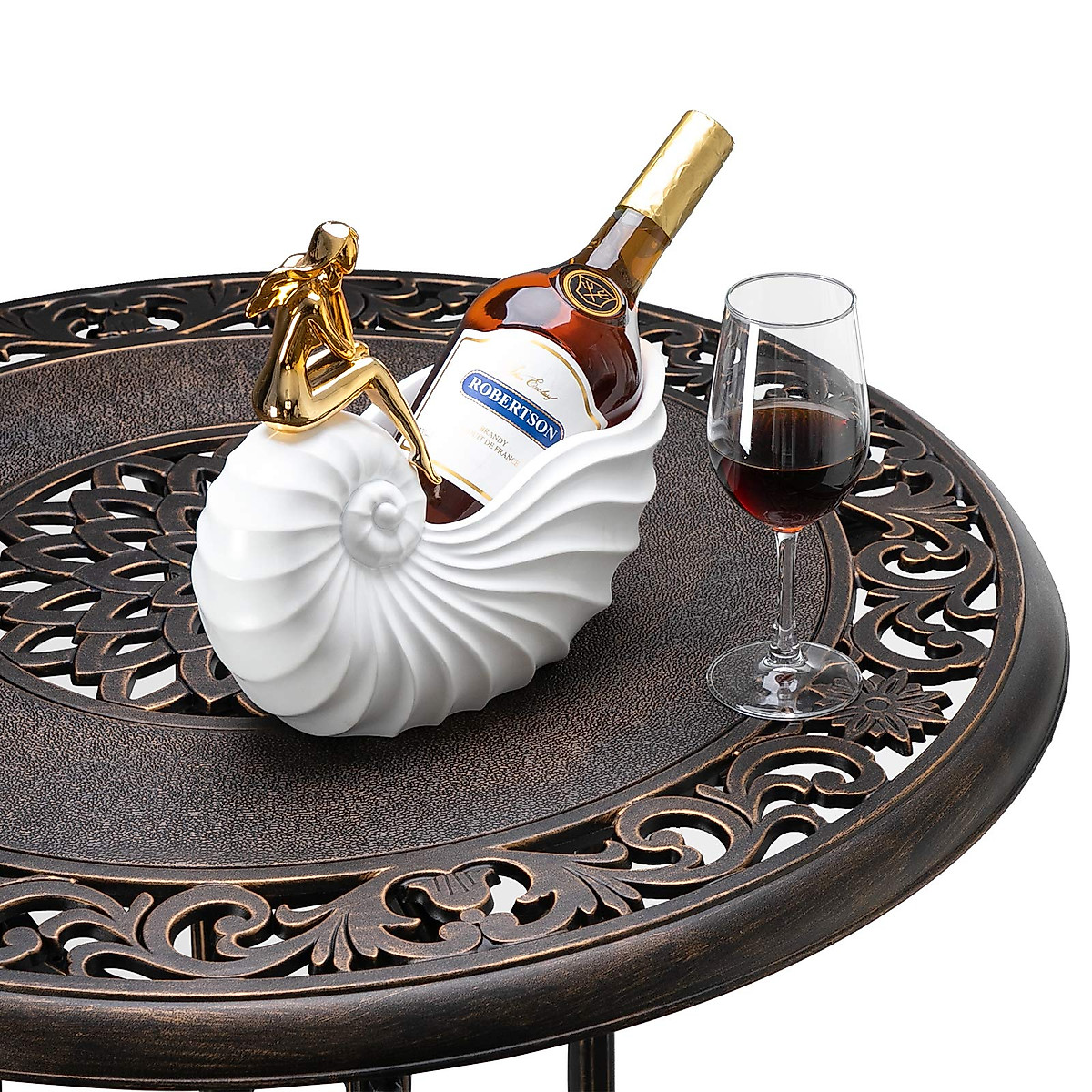 VINGLI 32" Outdoor Dining Table, Round Patio DiningTable with Umbrella Hole, Cast Aluminum Outdoor Bistro Table Outdoor Furniture Garden Table (Bronze, 32" Dia x 29 H) (Bronze)