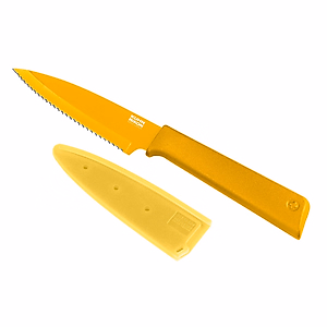 KUHN RIKON Colori+ Non-Stick Serrated Paring Knife with Safety Sheath, 19 cm, Yellow