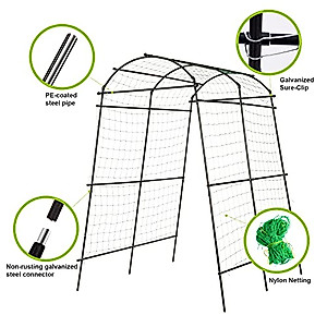 Lalahoni Garden Arch Trellis for Climbing Plants Outdoor - 7 ft Tall Arbor Large Tunnel Trellis, Metal Plant Support Archway for Climbing Vine Vegetables/Fruits/Flowers Yard Lawn - Lightweight, Black