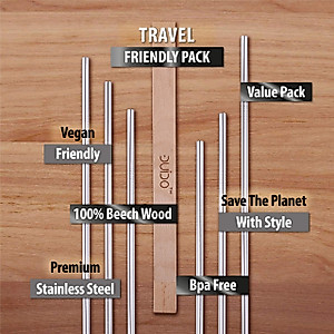 Reusable Stainless Steel Straws with Wood Case – (6 Pack) 8.5 Inch Travel Eco-Friendly Straws Drinking Reusable with Wood Case – Personal Straw Kit Compatible with Yeti, Tervis, Rtic, Tumblers