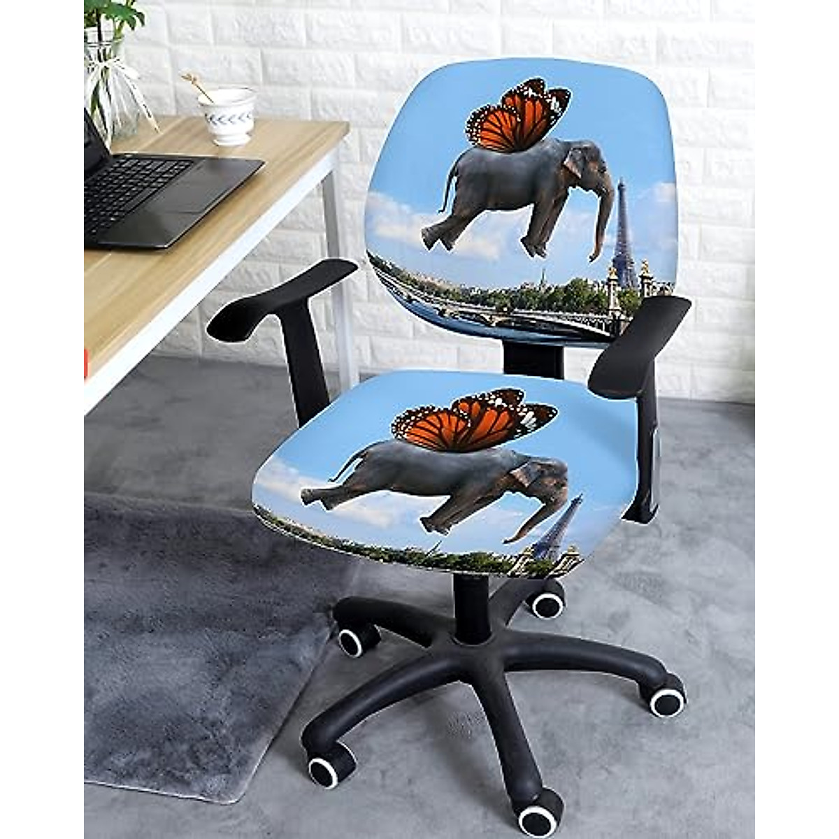 Big buy store Office Chair Cover Butterfly Elephant Desk Chair Cover Stretch Elastic Universal Computer Chair Covers Funny Animal Stretch Rotating Chair Slipcovers Protectors
