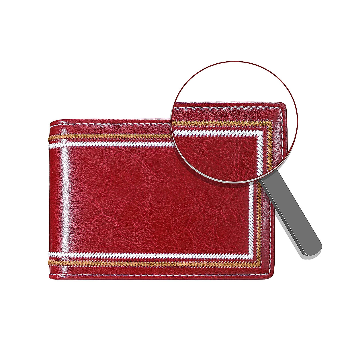 IamaCos Women Bifold Wallet Compact Artificial Leather Wallets RFID Blocking Credit Card Holder 4 Card Slots 3 ID Windows Red