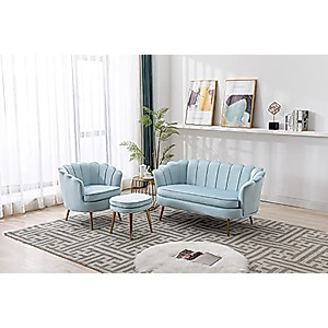 Loveseat Sofa, Modern Velvet Couch Accent Upholstered Settee, 2 Seater Small Loveseat for Small Spaces, Office, Bedroom, Living Room (Light Blue)