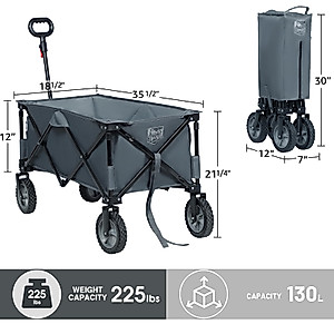 TIMBER RIDGE Collapsible Wagon Cart, Heavy Duty Foldable Garden Cart with Side Pocket and Cup Holders, Folding Utility Wagon for Garden, Sports, Shopping and Camping, Grey