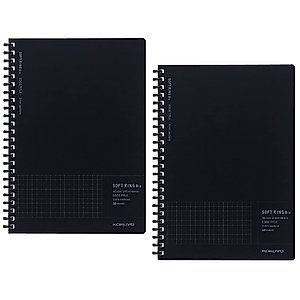 KOKUYO Soft Ring Notebook Biz - A5-50 sheets - 5 mm Grid - Black (Pack of 2)