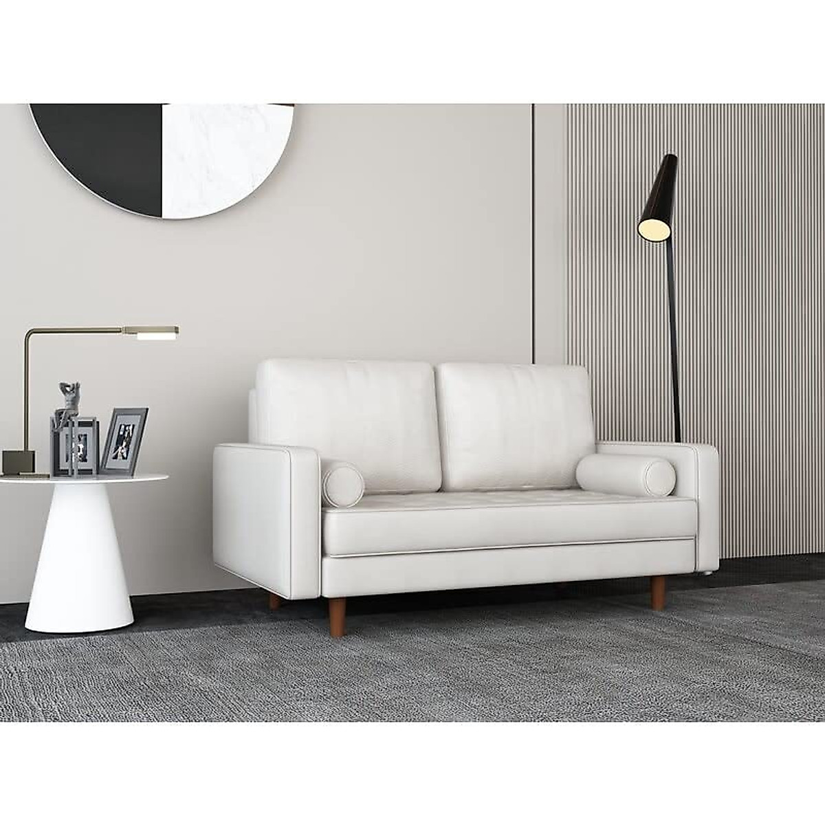 Overstock 59" Mid-Century Square Arm Leather Loveseat White