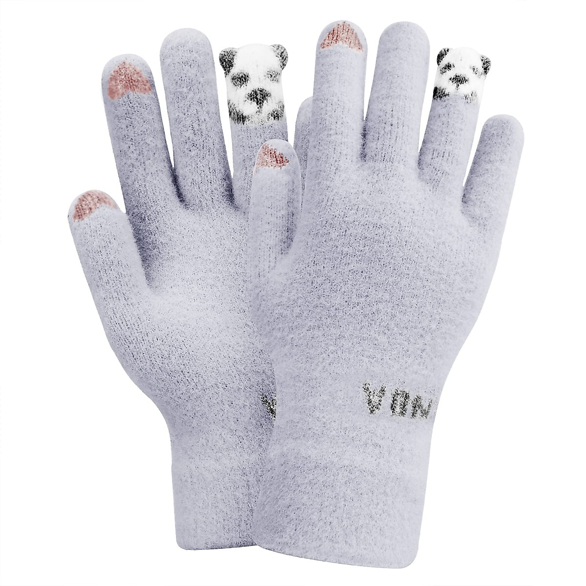 OhMill Touch Screen Cute Knitting Soft Gloves Lovely Panda Gloves for Cold Winter Windproof Cycling Hiking Running Gloves (Grey)