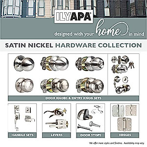 Ilyapa Passage Door Knob for Hall and Closet - Ball Style, Satin Nickel Interior Keyless Non Locking Indoor Doorknob, Round Door Handle, Satin Nickel, 10 Pack