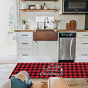 Kitchen Mats fo Floor, All Hearts Come Home for Christmas Red and Black Plaid Backed Rubber Dots Rugs,Non Slip,Absorbant Runner Rugs for Hallway Entryway,Kitchen,Laundry 1 pcs 18x47.2 Inch