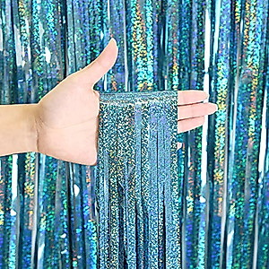 3 Pack Light Blue Foil Curtain Bluey Party Decorations 3.2 Ft X 8.2 Ft Metallic Door Streamers Foil Fringe Curtains Party Decorations Backdrop Birthday Tinsel Curtain Party Decoration