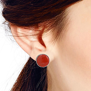 AeraVida Classic 18 mm Round Button .925 Sterling Silver Clip On Earrings | Reconstructed Red Coral Earrings for Women | Clip On Earrings for Women Non Piercing Sterling Silver