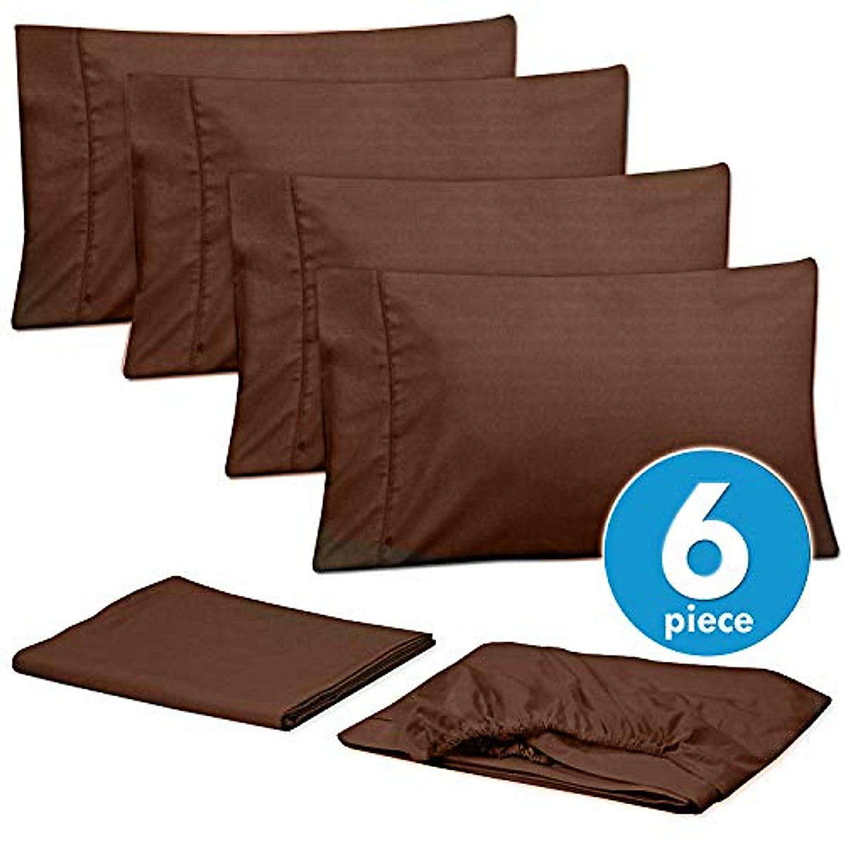 Cal King Size Bed Sheets - 6 Piece 1500 Supreme Collection Fine Brushed Microfiber Deep Pocket California King Sheet Set Bedding - 2 Extra Pillow Cases, Great Value, California King, Dobby Coffee
