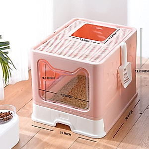 Extra Large Cat Litter Box with Lid Litter Box Enclosure Covered Cat Litter Box Self Cleaning Cat Litter Box Top Entry with Scoop Easy Clean Llitter Box Pink