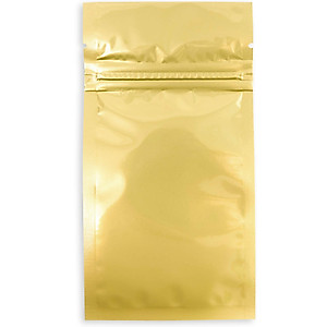 100 Pieces Resealable Smell Proof Bags Foil Pouch Bags, Flat Reclosable Bags for Daily Life or Party Supplies, Gold 3" x 4"